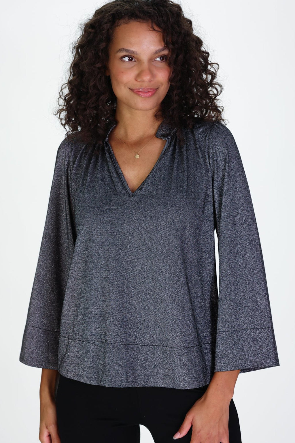 Warren Top in Black Silky Shimmer Knit – Duffield Lane