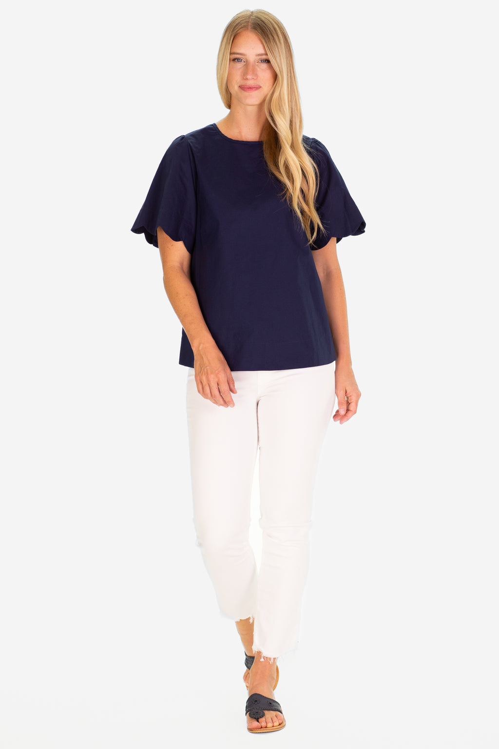 The Feye Flutter Sleeve in Navy Stretch – Duffield Lane