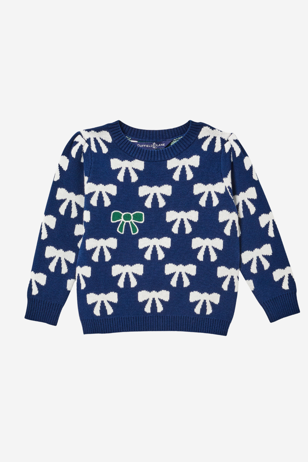 Girls Puff Sleeve Bow Sweater in Navy – Duffield Lane