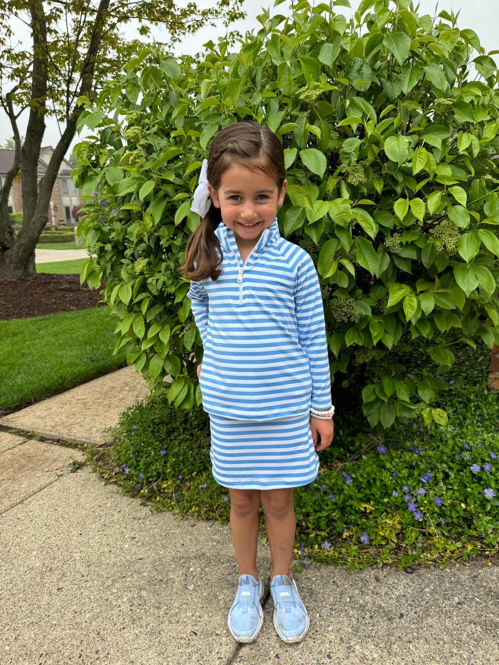 Girls Sienna Skort in Blue Sky Stripe – Duffield Lane
