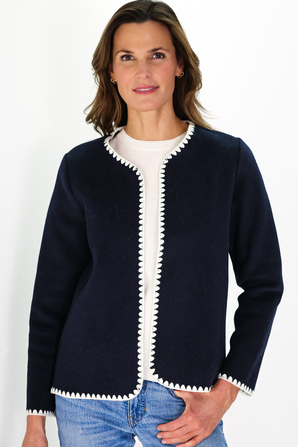 Jenny Jacket in Navy Brushed Wool – Duffield Lane