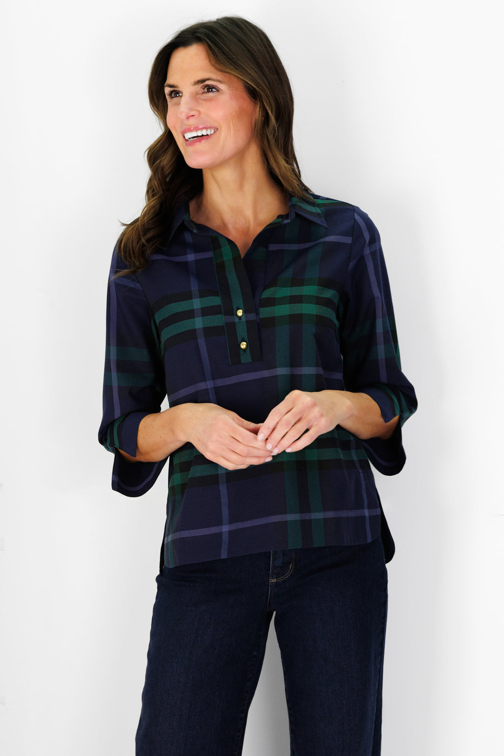 Toni Top in Navy Plaid – Duffield Lane