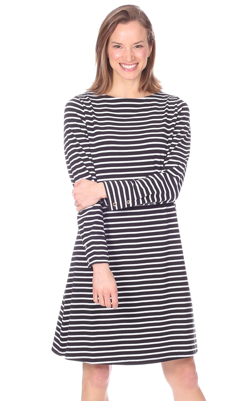 Davis Dress in Black & White Stripe – Duffield Lane